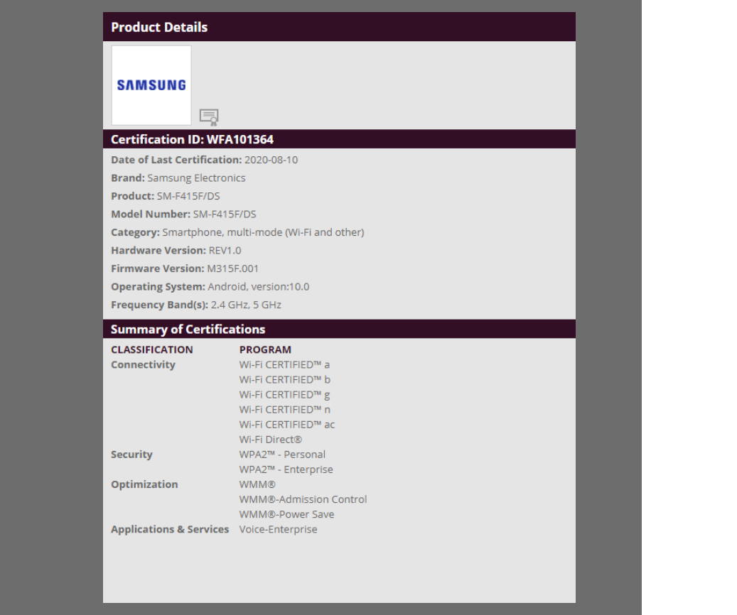 SM-F415F/DS, Samsung nous prépare-t-il un Galaxy Fold Lite